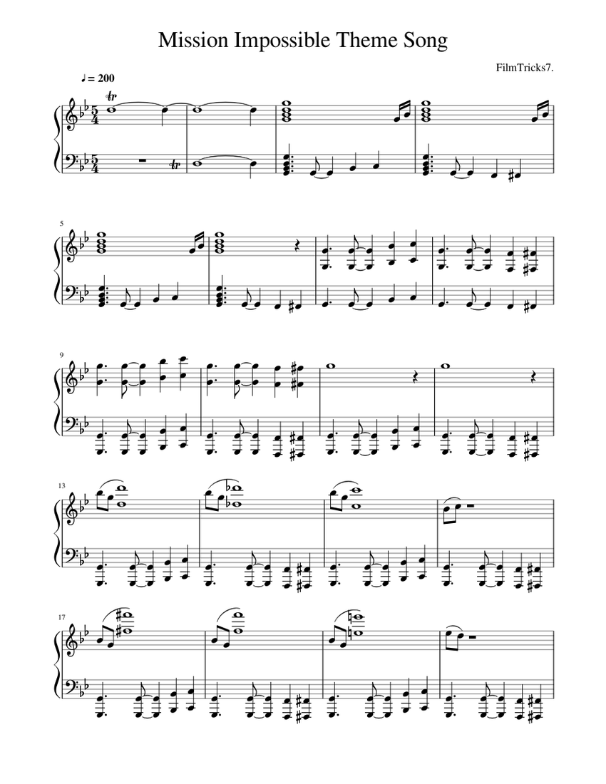 Mission Impossible Theme Song - Medium Sheet music for Piano (Solo ...