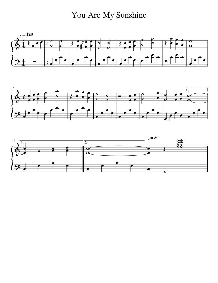You Are My Sunshine sheet music for Piano download free in PDF or MIDI