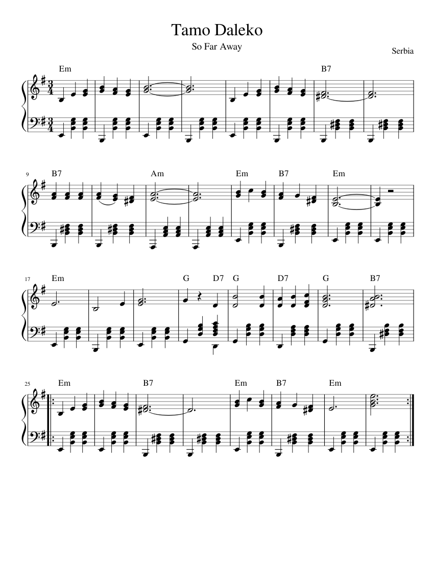 Tamo Daleko (Serbian) Sheet music for Accordion | Download free in PDF or MIDI | Musescore.com