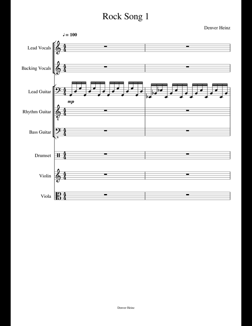 Rock Song 1 sheet music for Violin, Voice, Guitar, Bass download free ...