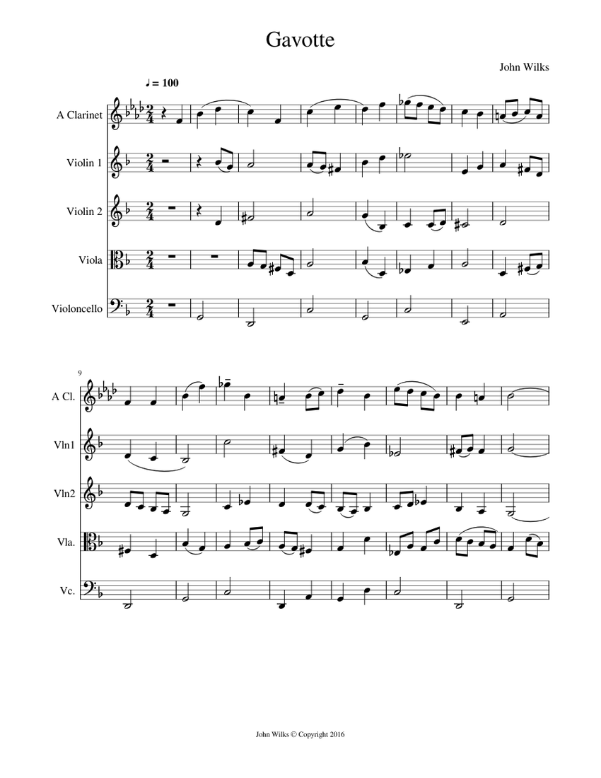 Gavotte Sheet music for Violin, Cello, Viola, Clarinet (In A) (Mixed ...