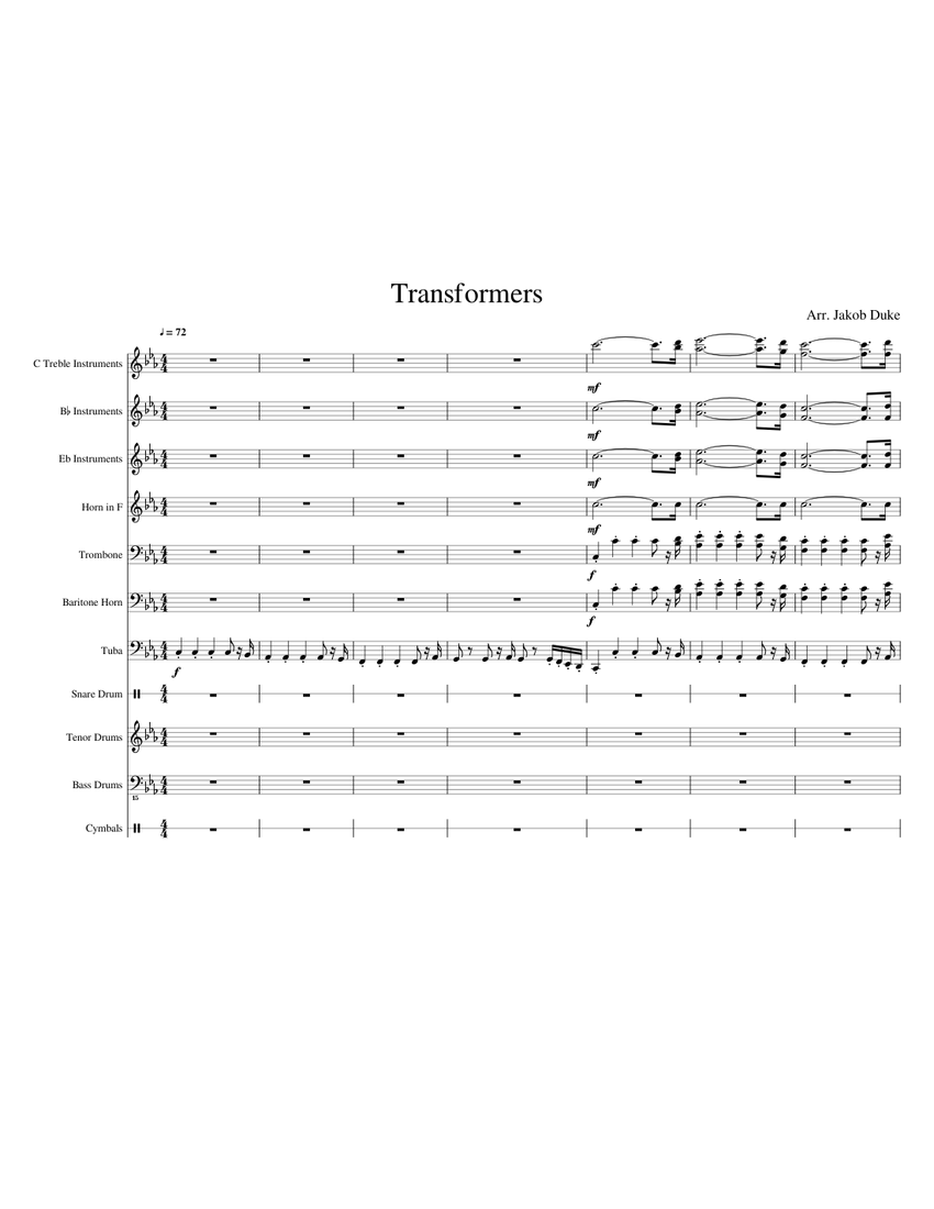 Transformers Sheet music for Flute, Trumpet, Alto Saxophone, French Horn | Download free in PDF ...