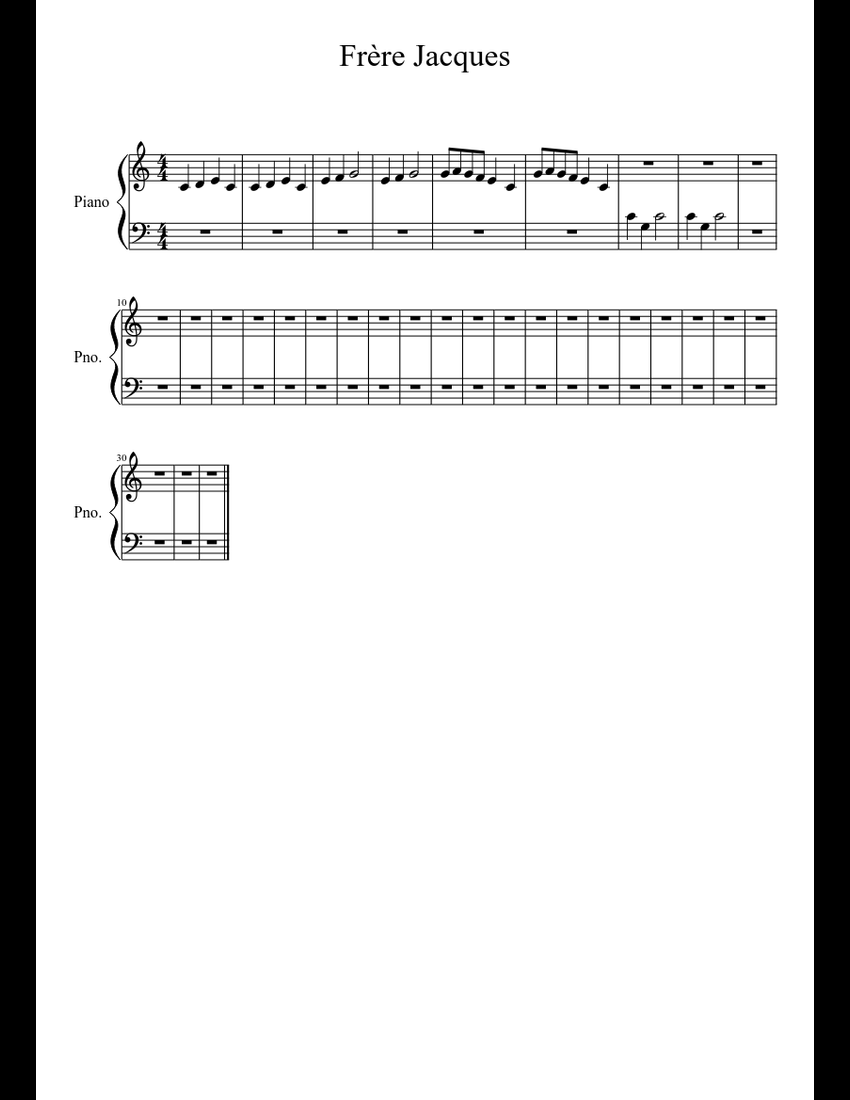 Frère Jacques sheet music for Piano download free in PDF or MIDI