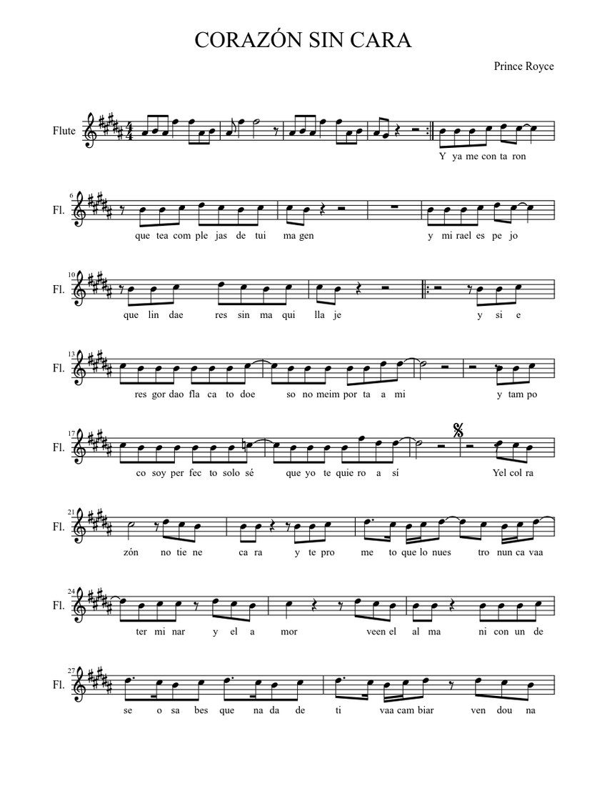 CORAZÓN SIN CARA Sheet music | Download free in PDF or MIDI | Musescore.com