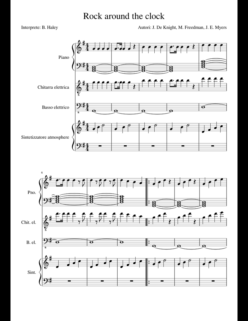 Rock around the clock sheet music for Piano, Guitar, Bass, Synthesizer ...