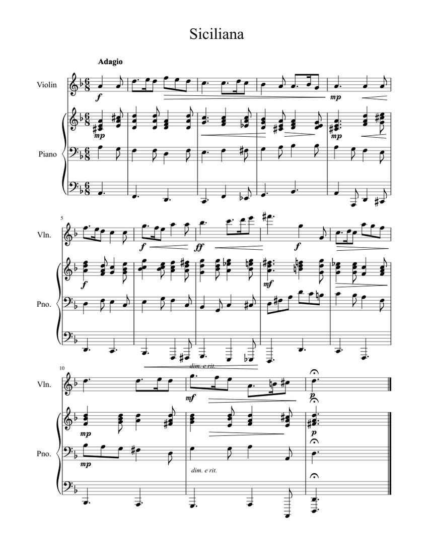 Siciliana Sheet music for Violin, Piano | Download free in PDF or MIDI ...