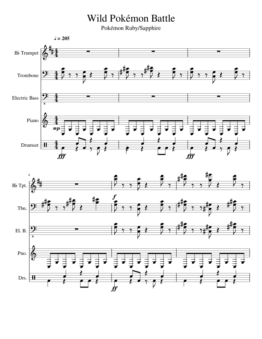 Wild Pokémon Battle - Pokémon Ruby / Sapphire Sheet music for Piano ...