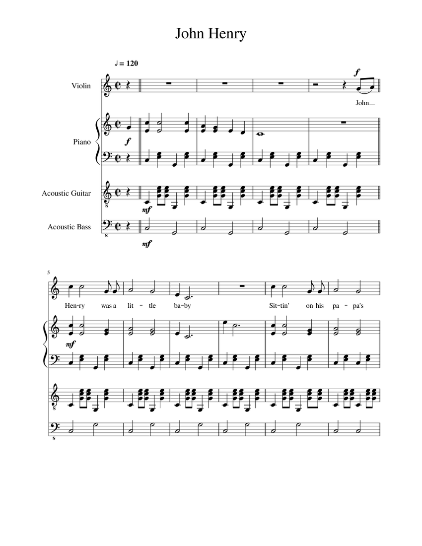 John Henry Sheet music for Violin, Piano, Guitar, Bass | Download free ...
