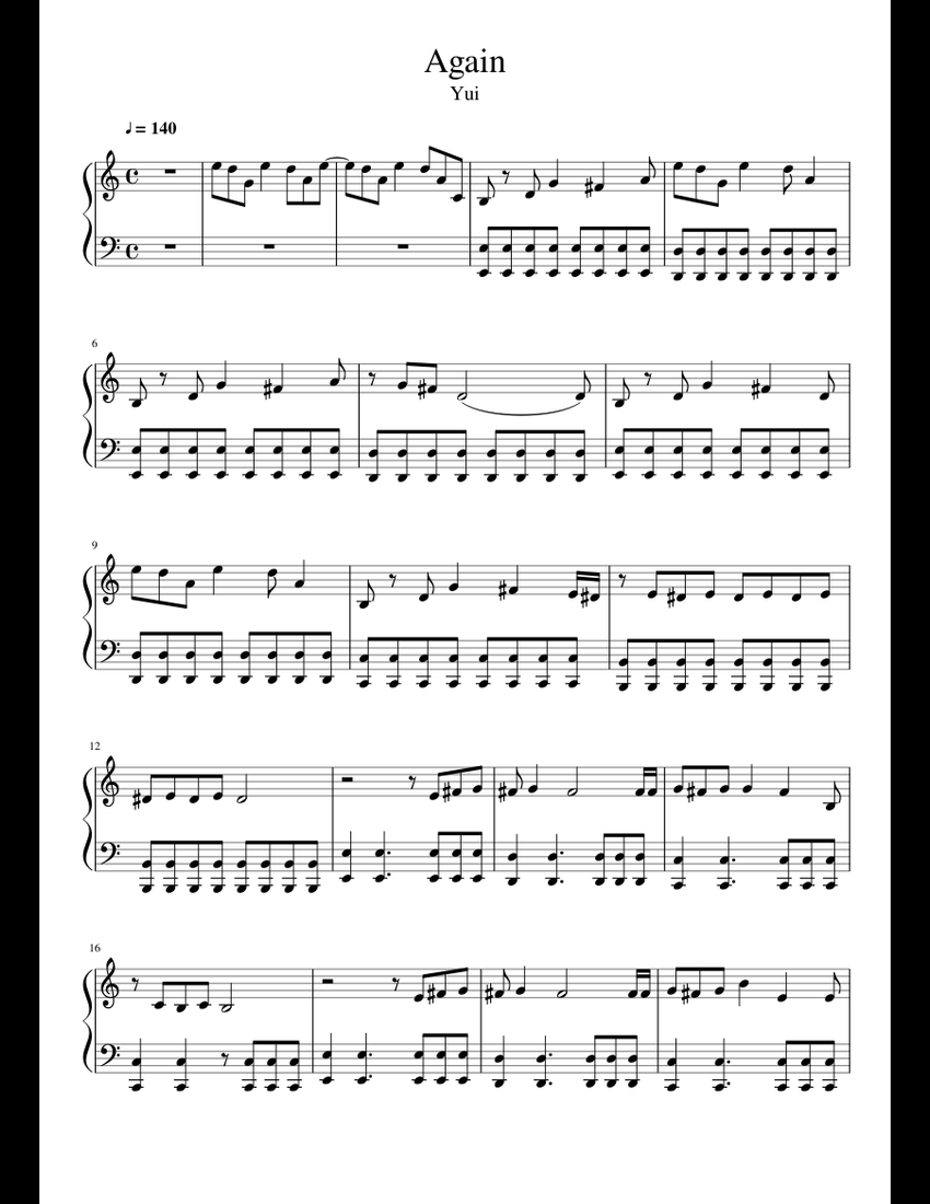 Again sheet music for Piano download free in PDF or MIDI