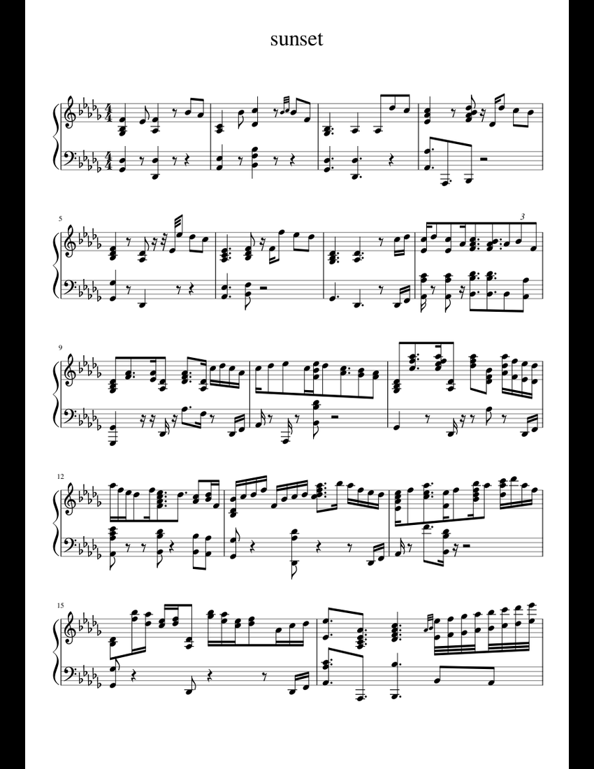 sunset sheet music for Piano download free in PDF or MIDI