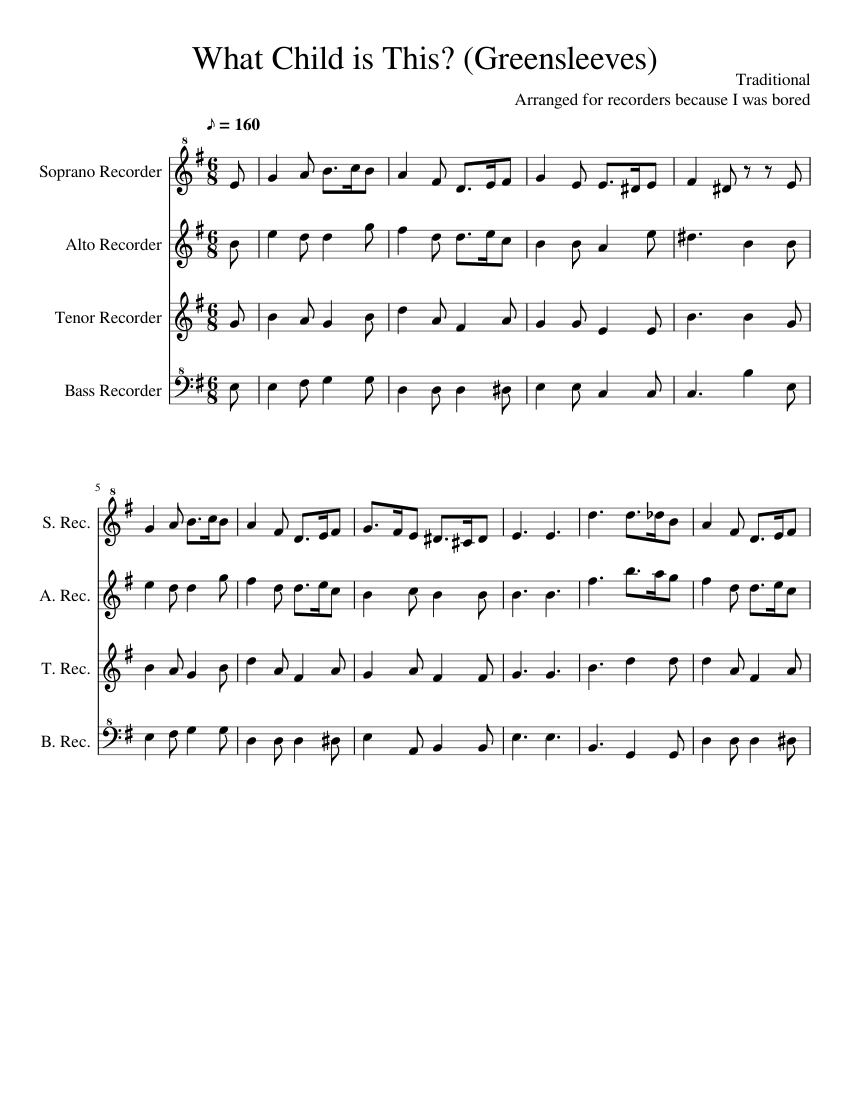 What Child is This? (Greensleeves) Sheet music for Recorder | Download ...