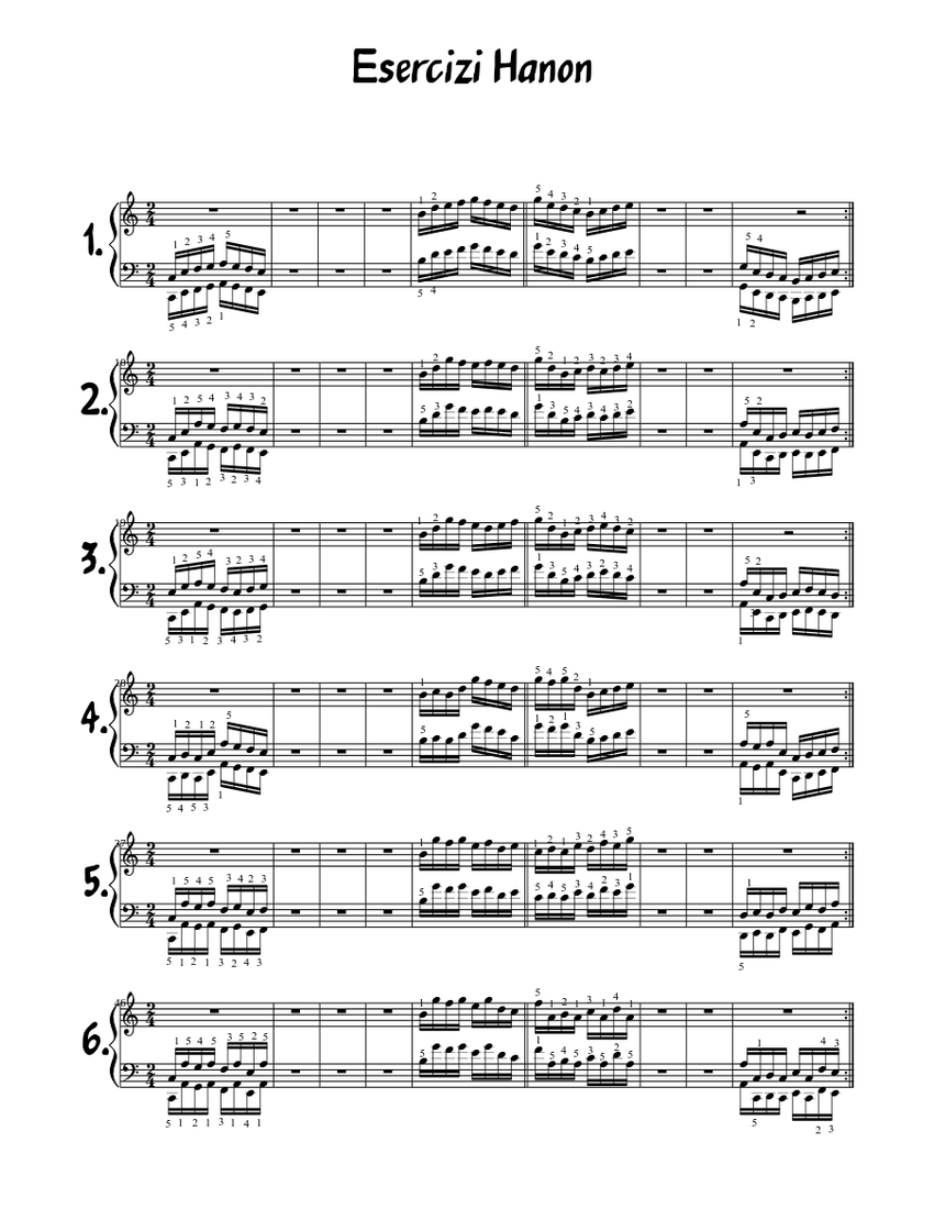 indice esercizi hanon Sheet music | Download free in PDF or MIDI | Musescore.com