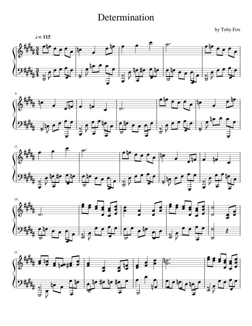 Determination Sheet music for Piano | Download free in PDF or MIDI ...
