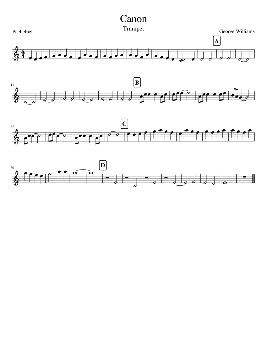 Canon - Trumpet Part Sheet music for Trumpet | Download free in PDF or ...