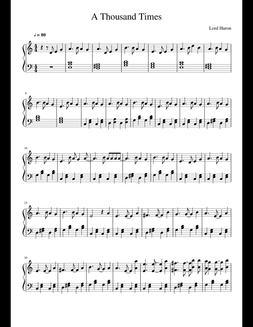 A Thousand Times sheet music for Piano download free in PDF or MIDI