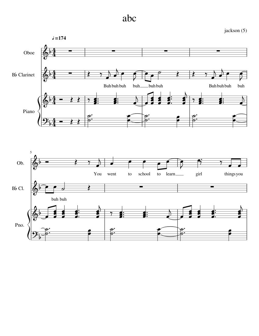 Abc Sheet music for Clarinet, Piano, Oboe | Download free in PDF or ...