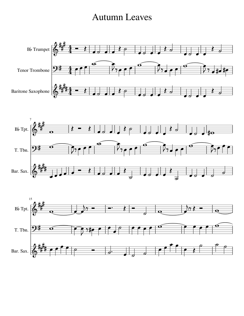 Autumn Leaves Sheet music for Trumpet, Trombone, Baritone Saxophone ...