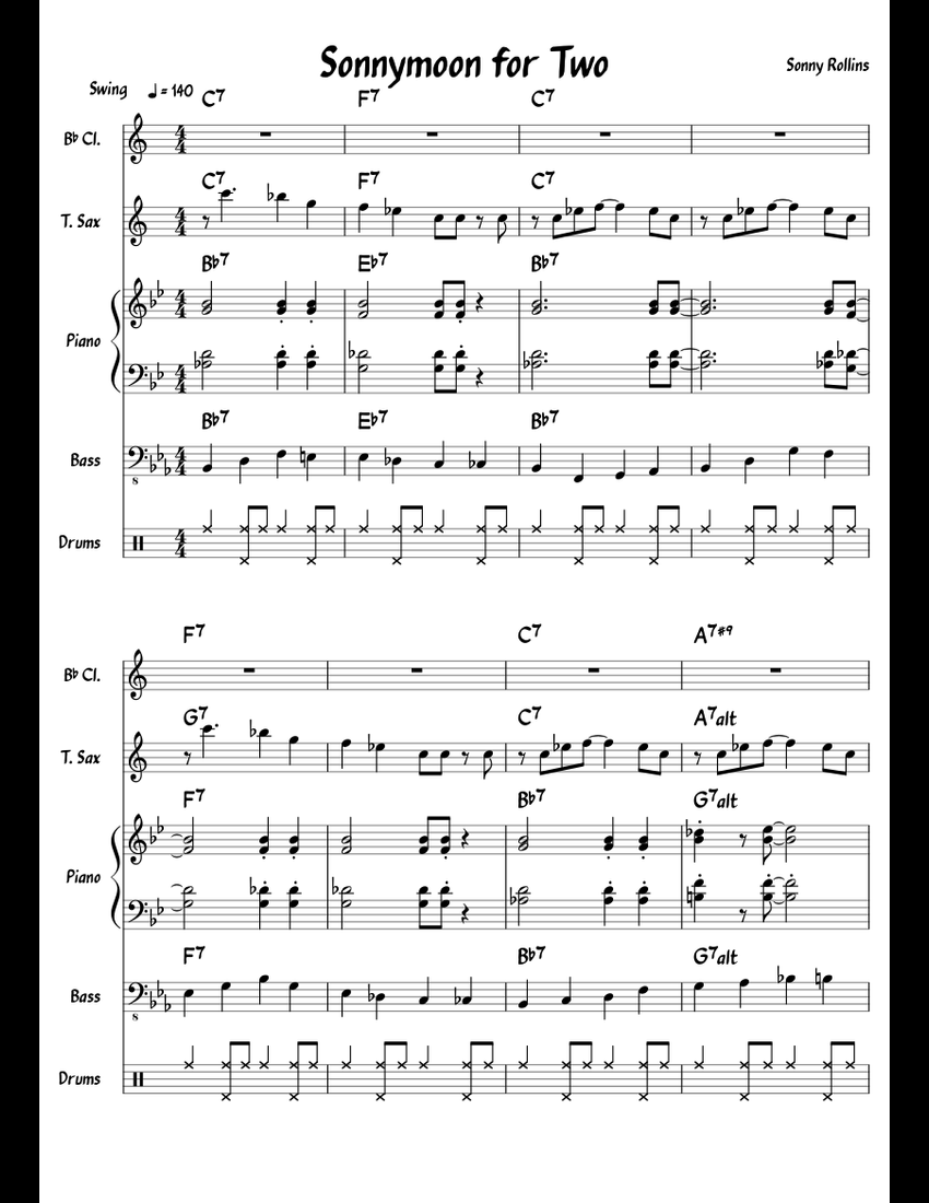 Sonnymoon for Two sheet music for Clarinet, Piano, Tenor Saxophone ...