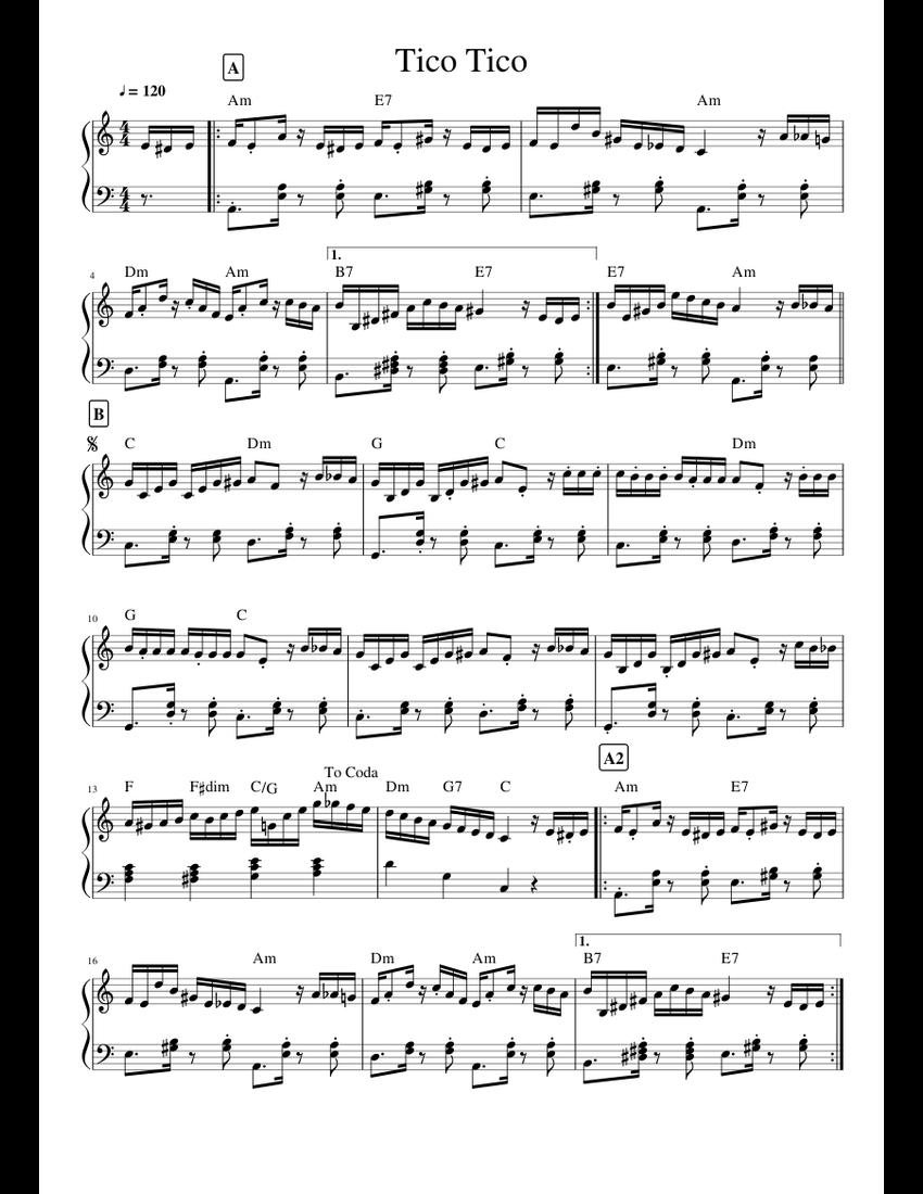 Tico Tico sheet music for Piano download free in PDF or MIDI