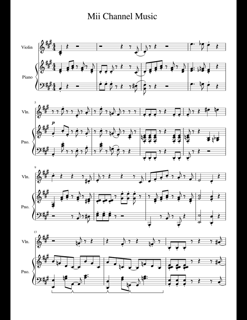 Mii Channel Music (Piano and Violin) sheet music for Violin, Piano ...