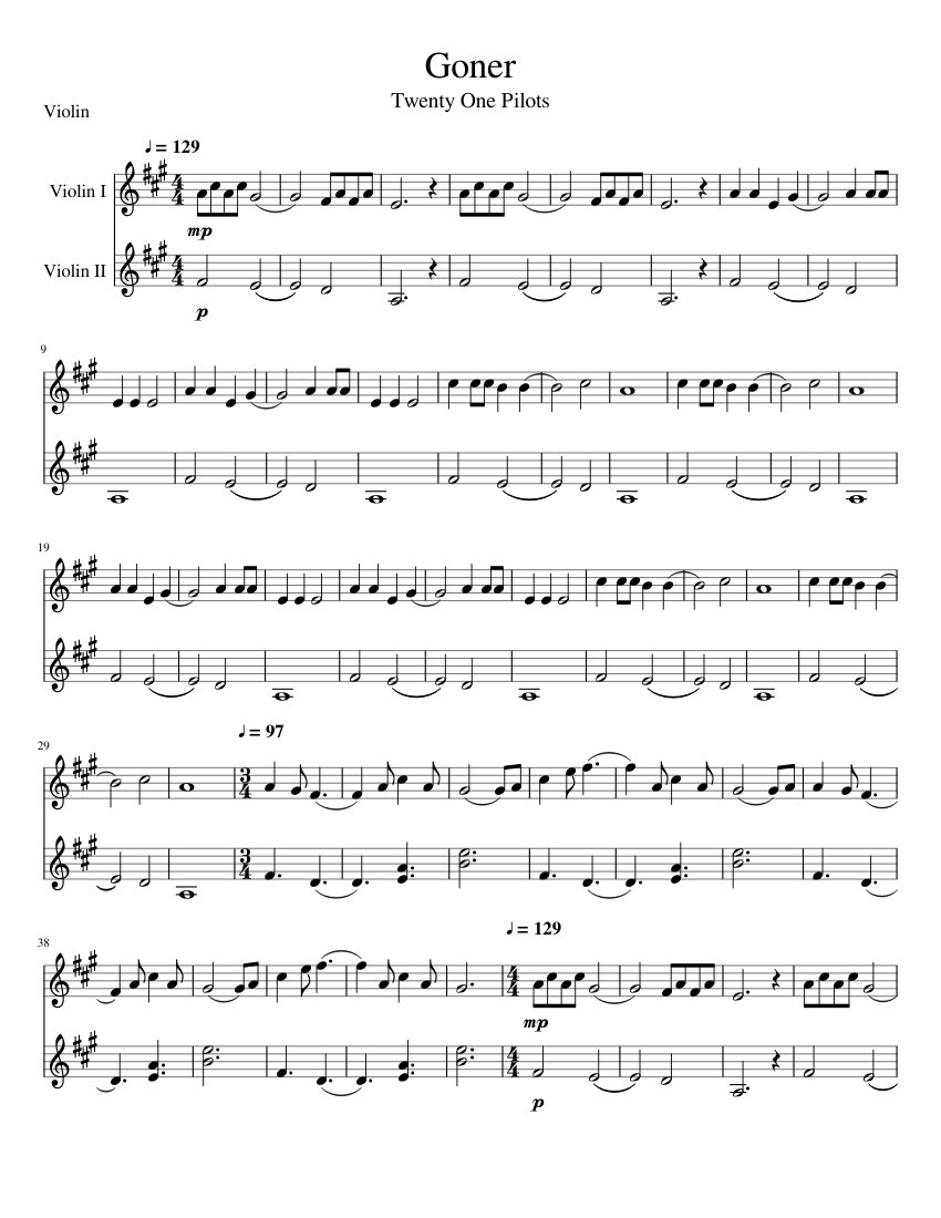 Goner (Twenty One Pilots) Sheet music for Violin | Download free in PDF ...