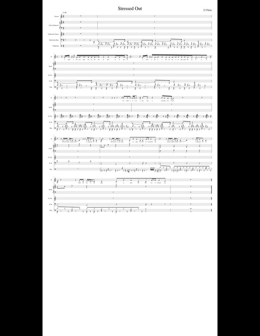 Stressed Out sheet music for Piano, Voice, Synthesizer, Guitar download ...
