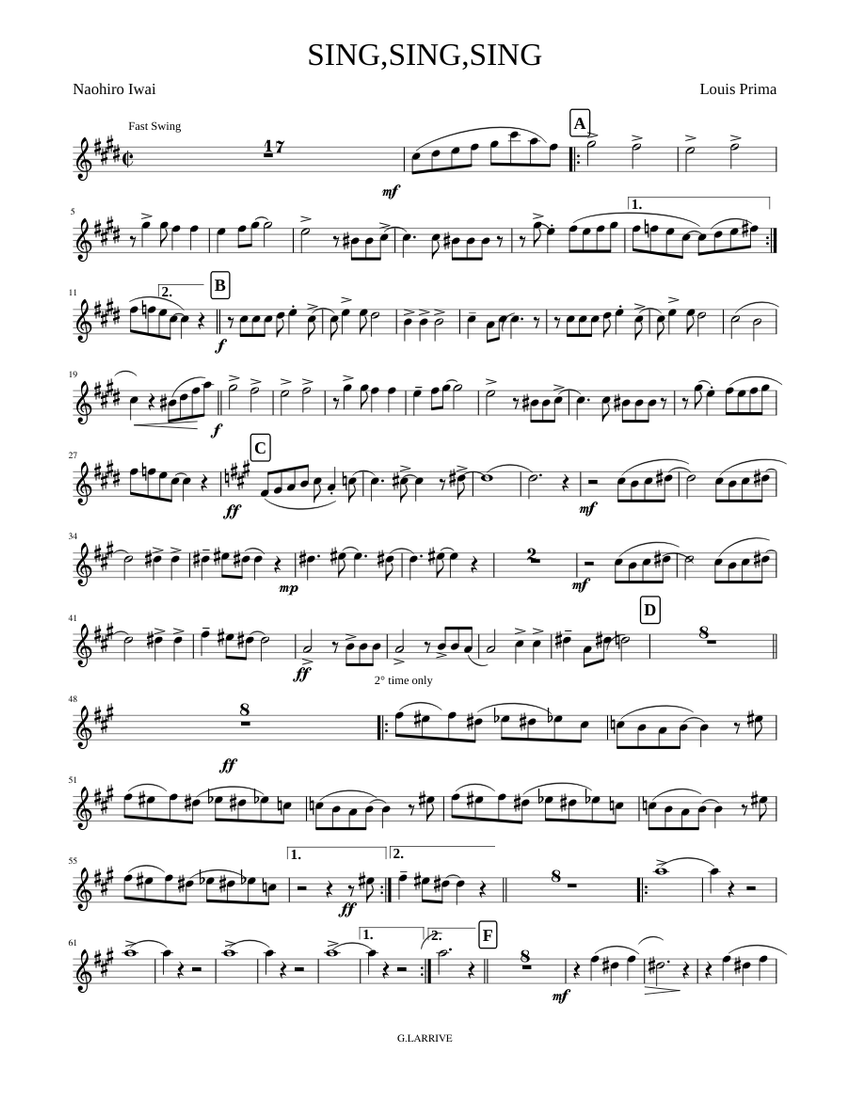 SING,SING,SING 2° ALTO Sheet music for Alto Saxophone | Download free ...