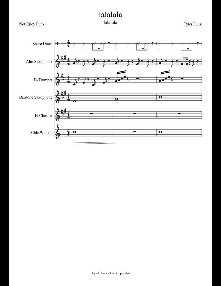 Lalalala sheet music for Clarinet, Percussion, Alto Saxophone, Trumpet ...
