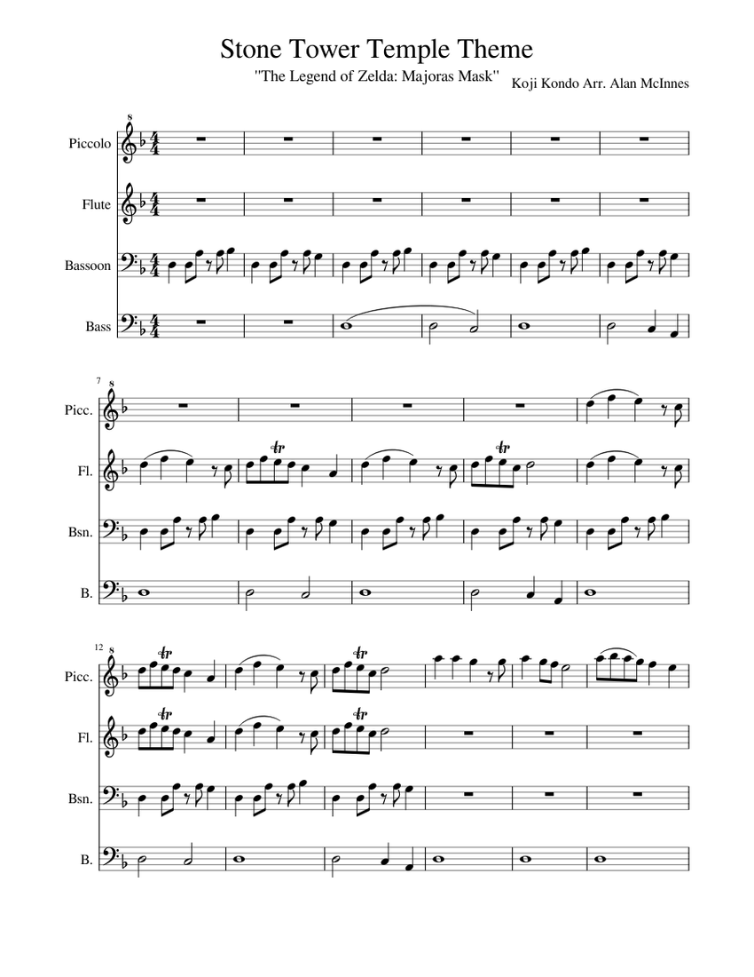 Stone Tower Temple Theme Sheet music for Flute, Bassoon, Bass, Oboe ...
