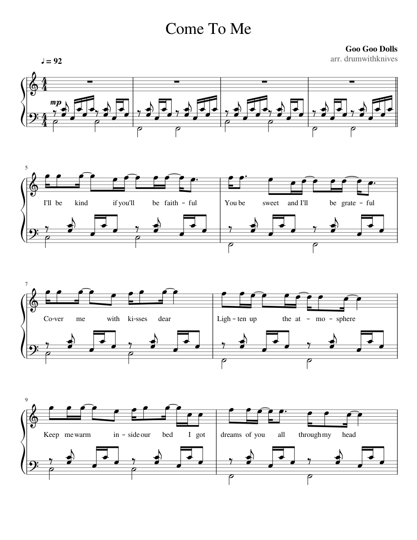 Come To Me Sheet music for Piano | Download free in PDF or MIDI ...