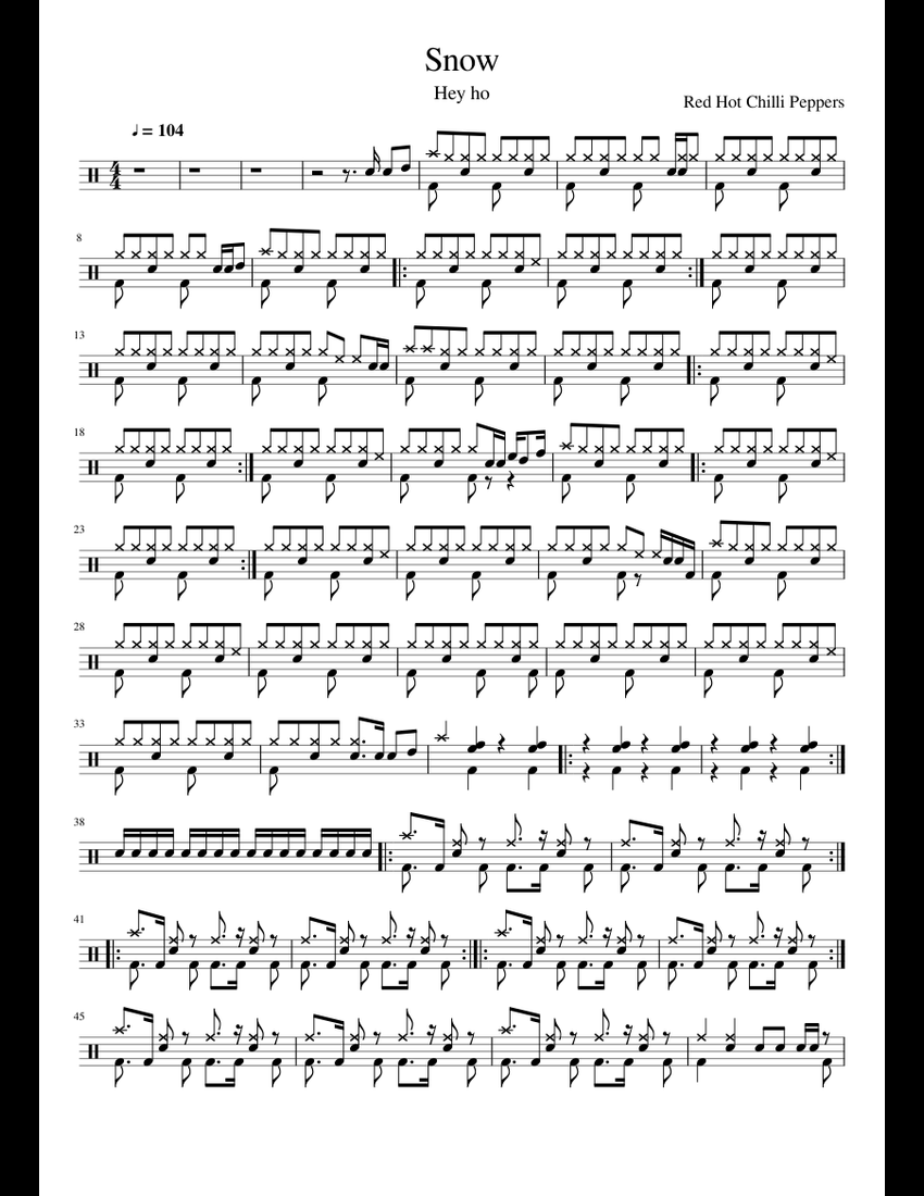 Snow (Hey ho)-Red Hot Chilli Peppers sheet music for Percussion ...