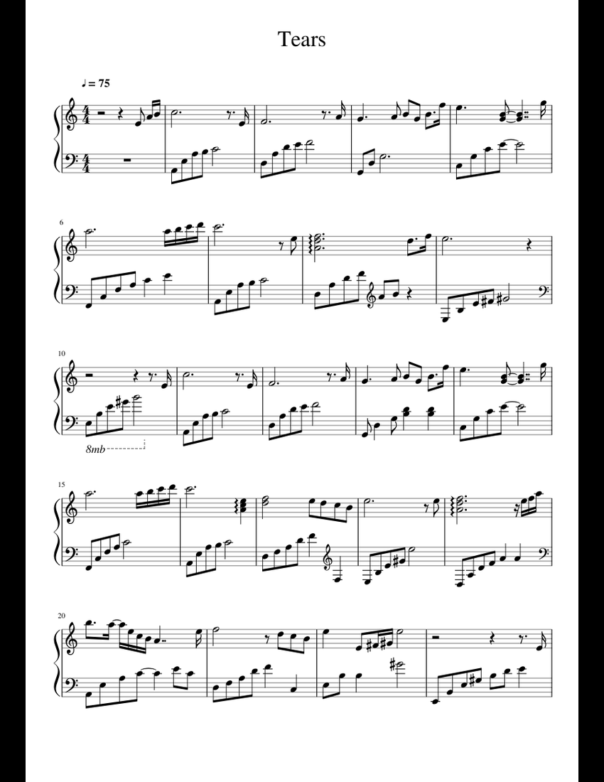 Tears sheet music for Piano download free in PDF or MIDI