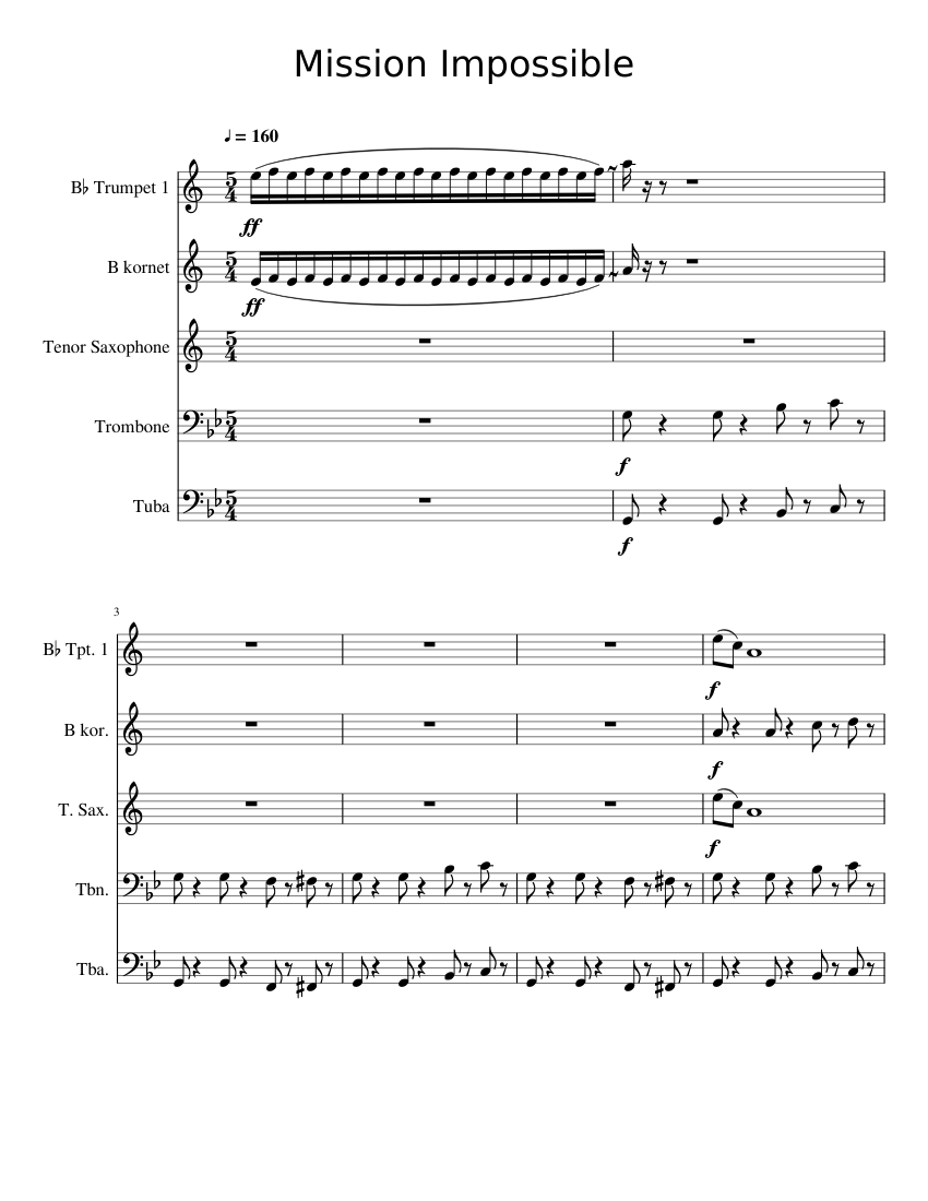 Mission Impossible Brass Quintet Sheet music for Trumpet, Tenor ...