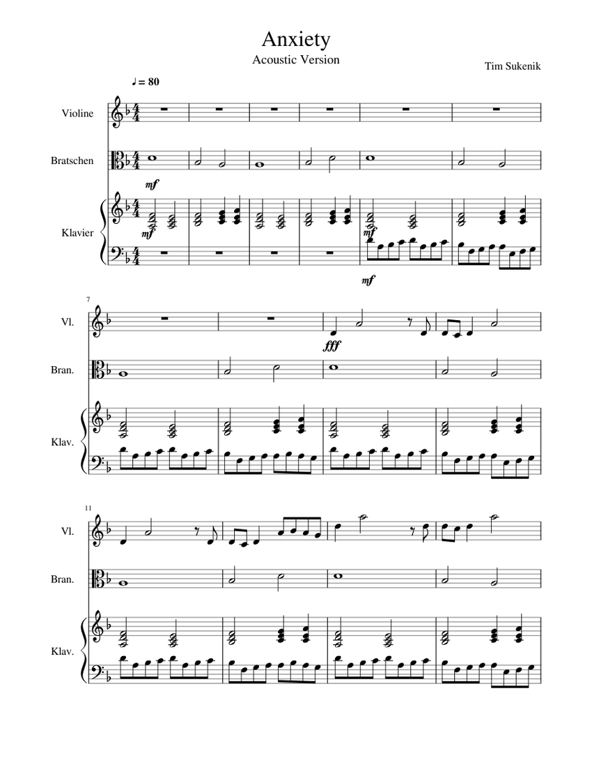 Anxiety Acoustic Version Sheet music for Violin, Piano, Strings ...