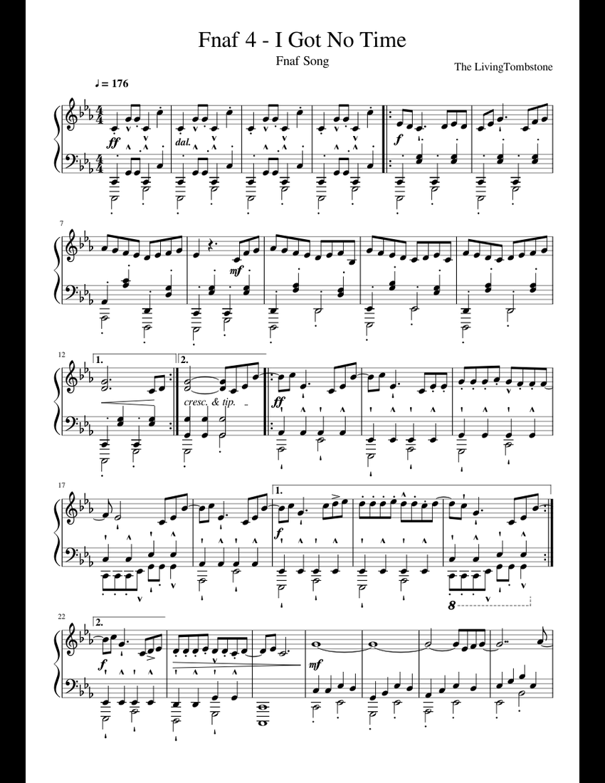 Fnaf 4 I got no time sheet music for Piano download free in PDF or MIDI
