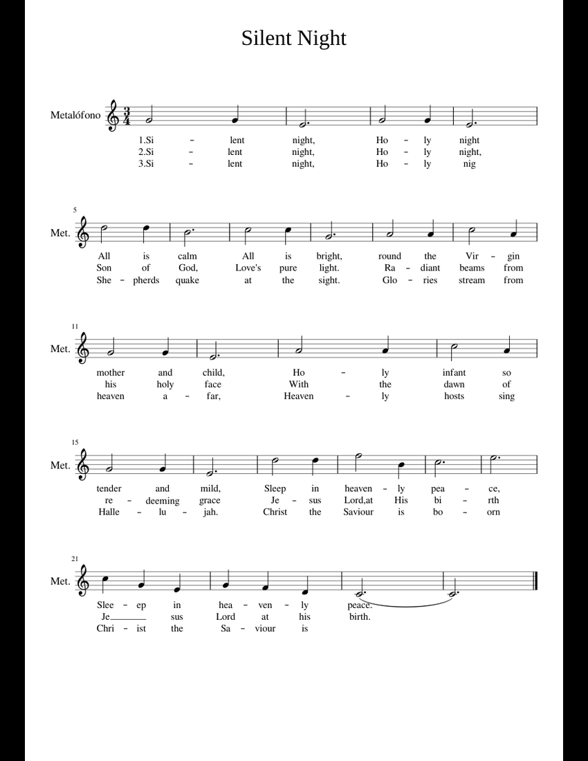 Silent Night Basic sheet music for Tenor Saxophone download free in PDF ...