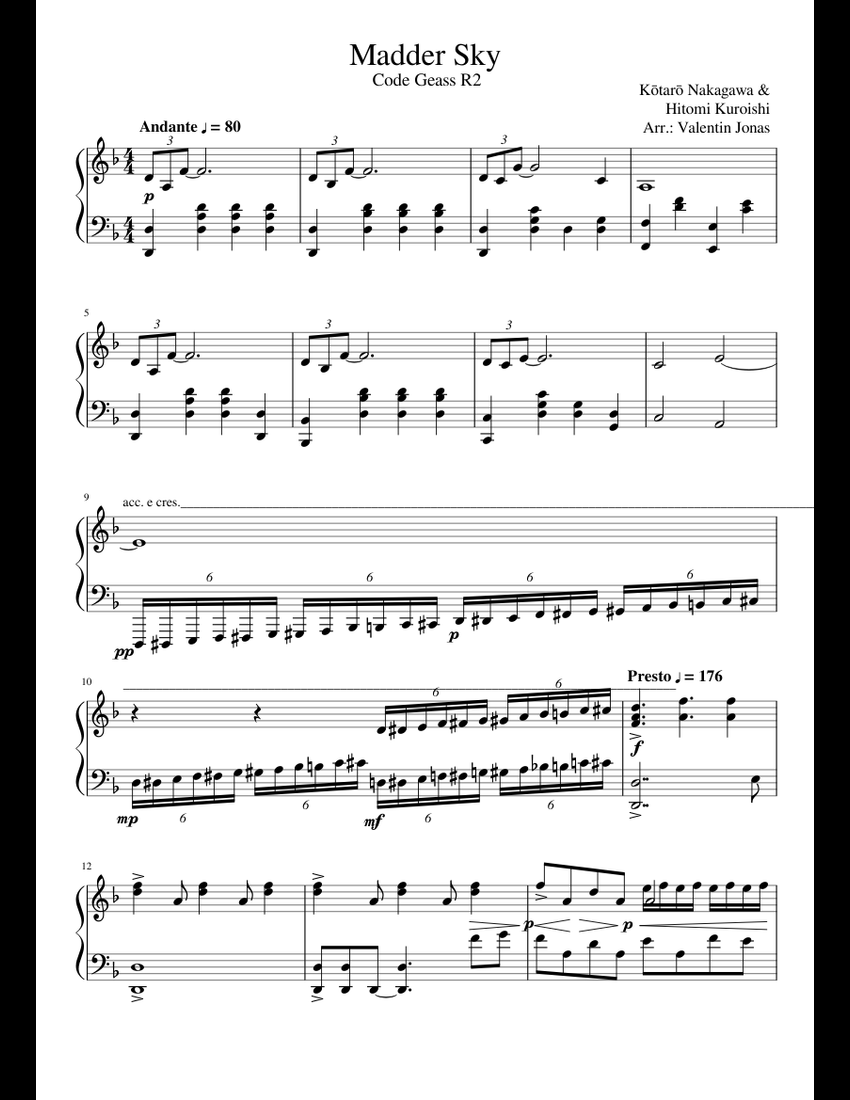 Madder Sky (Expert Version) sheet music for Piano download free in PDF ...