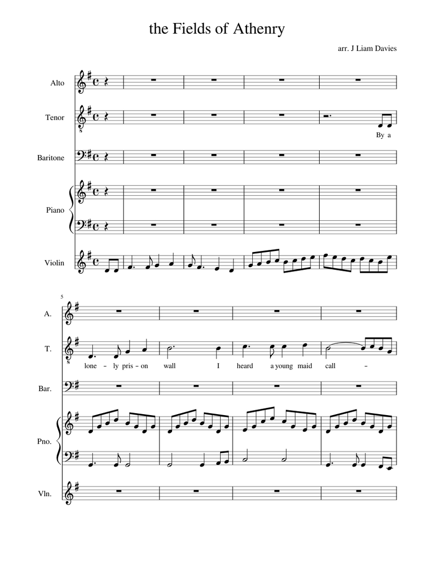 the Fields of Athenry Sheet music for Piano, Violin, Voice | Download ...