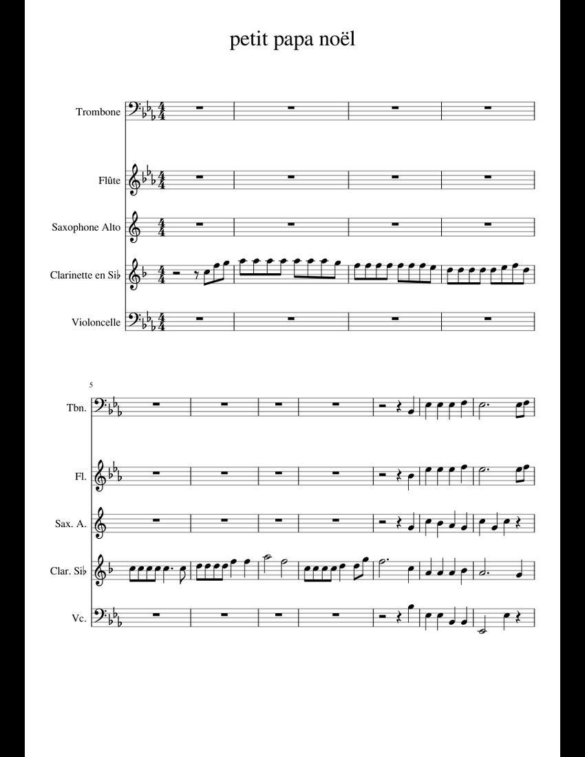 petit papa noël sheet music for Flute, Clarinet, Trombone, Alto ...