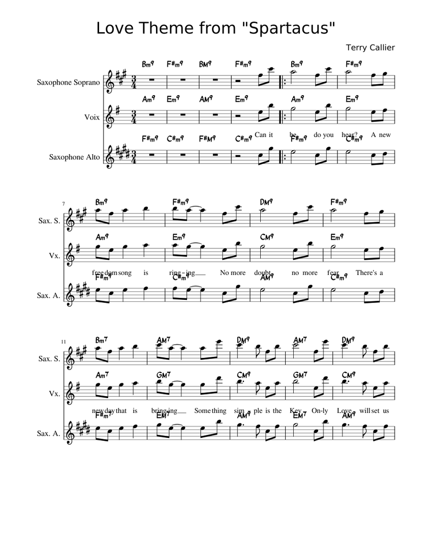 Love Theme from "Spartacus" Sheet music for Soprano Saxophone, Voice ...