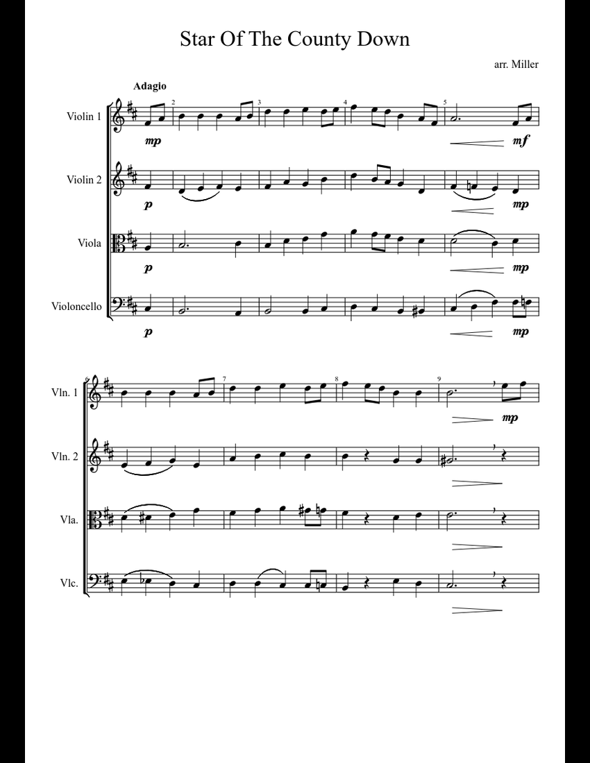 Star Of The County Down - String Quartet sheet music for Violin, Viola ...