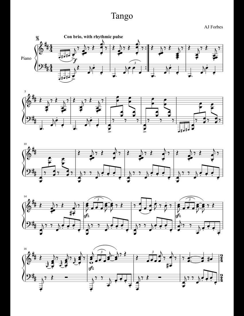 Tango sheet music for Piano download free in PDF or MIDI