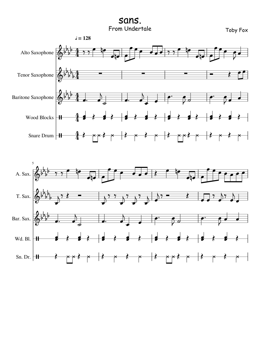 sans. Sheet music for Alto Saxophone, Tenor Saxophone, Baritone ...