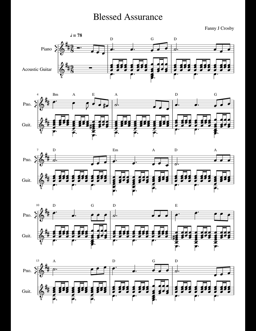 Blessed Assurance sheet music for Piano, Guitar download free in PDF or ...