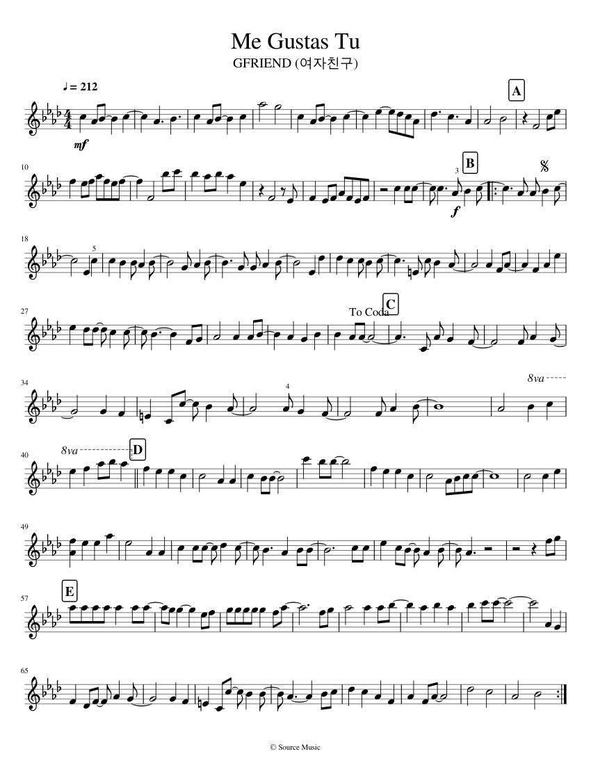 Me Gustas Tu Sheet music for Violin | Download free in PDF or MIDI ...