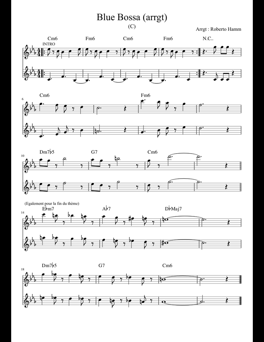 Blue Bossa (intro-1) sheet music for Organ download free in PDF or MIDI
