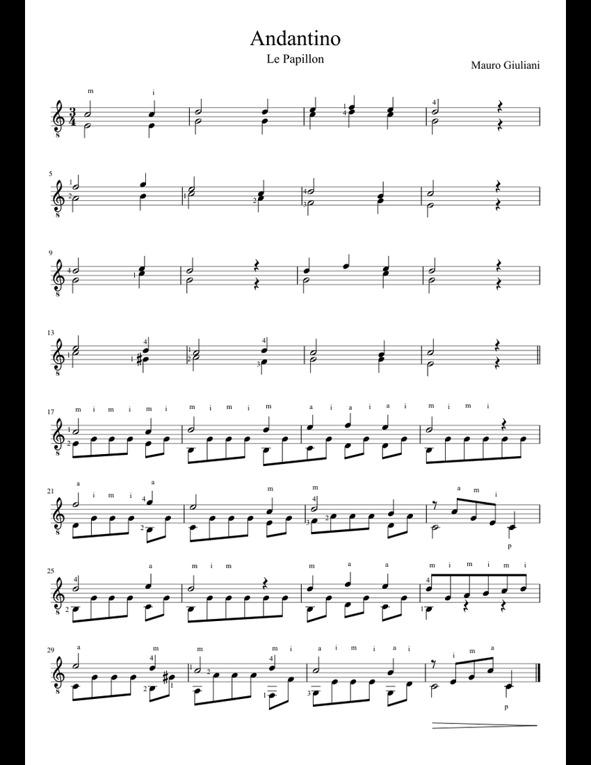Andantino sheet music for Guitar download free in PDF or MIDI