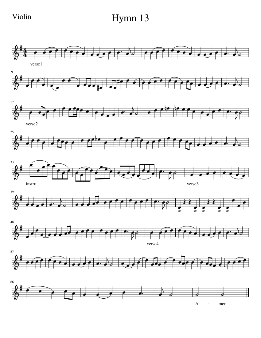 Hymn 13-Violin Sheet music for Violin | Download free in PDF or MIDI ...