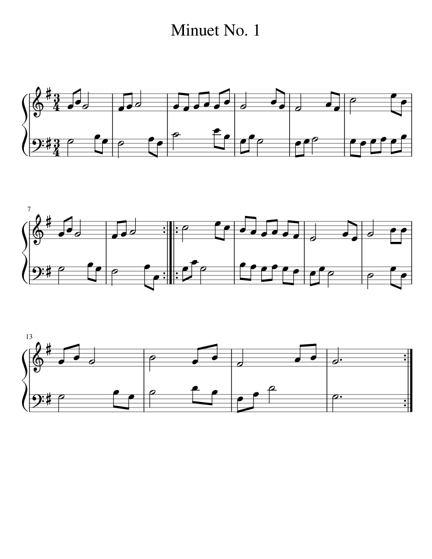 Minuet No. 1 Sheet music for Piano | Download free in PDF or MIDI | Musescore.com