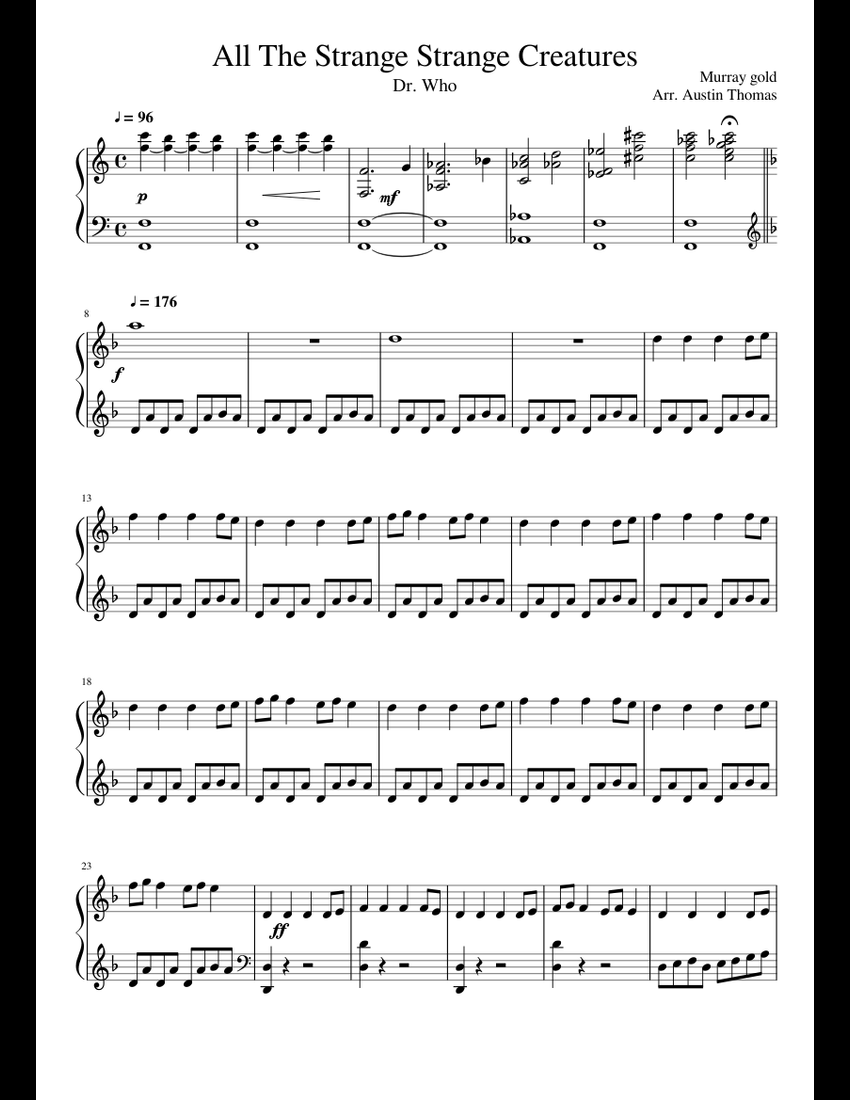 All The Strange Strange Creatures - Dr Who sheet music for Piano ...